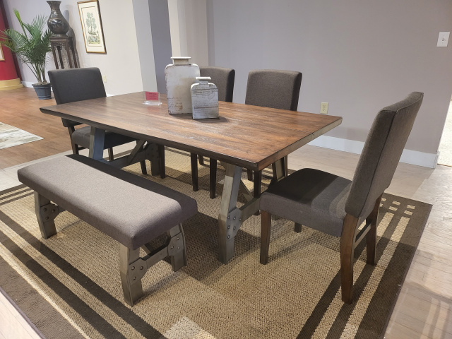 8594 Dining - Table, 4 Chairs and Bench - Mango Walnut and Steel Gray